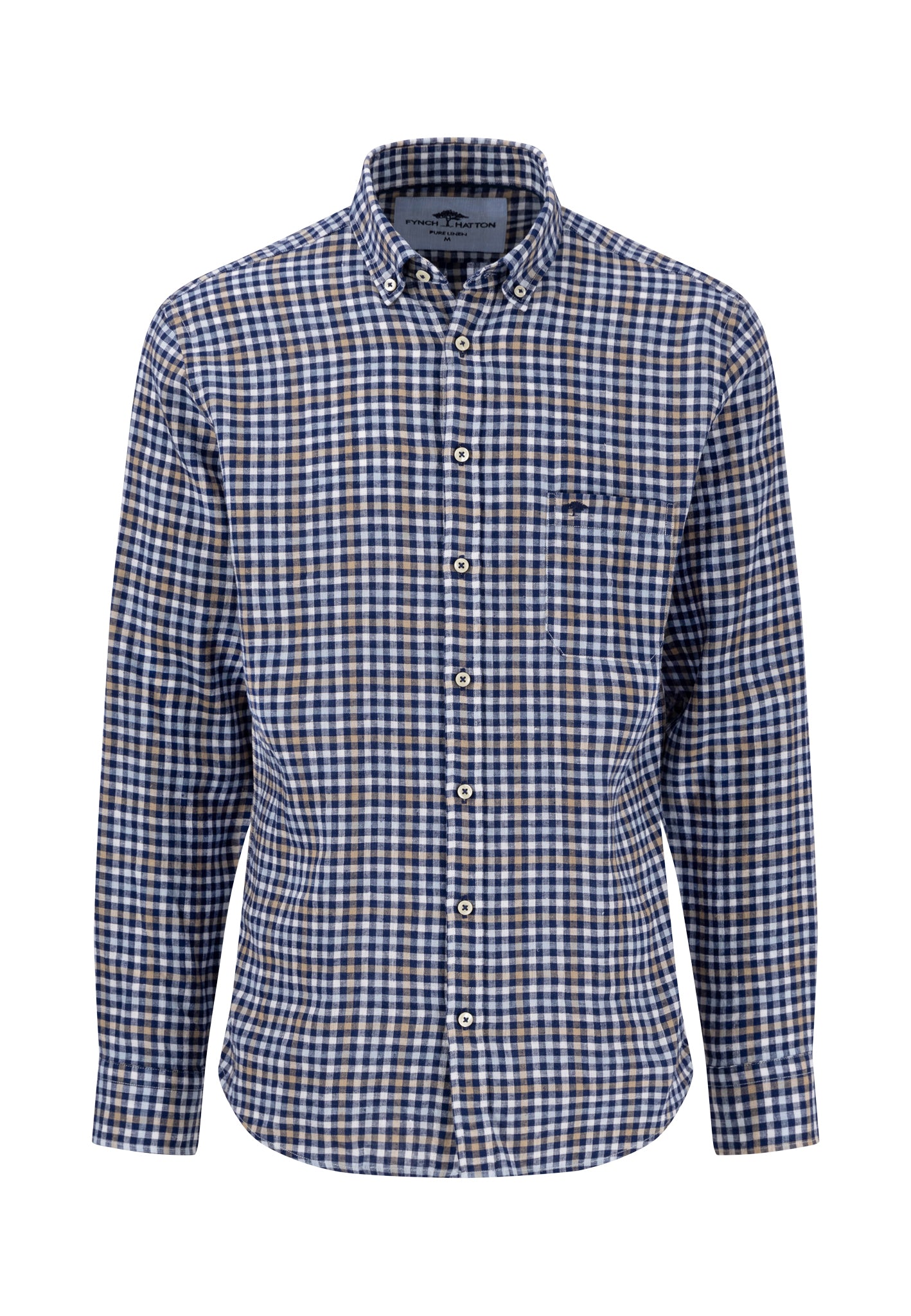 Checked linen shirt with button-down collar – FYNCH-HATTON ...